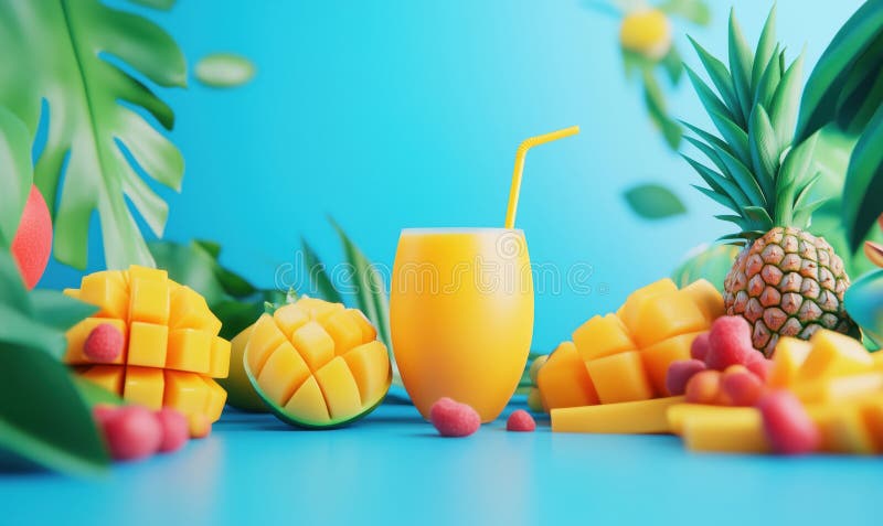 Tropical Fruit Arrangement with Mango, Pineapple, Raspberry, and Juice ...