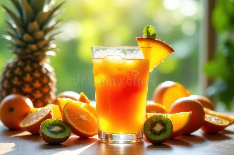 Tropical Fruit Blend stock illustration. Illustration of drink - 372498946
