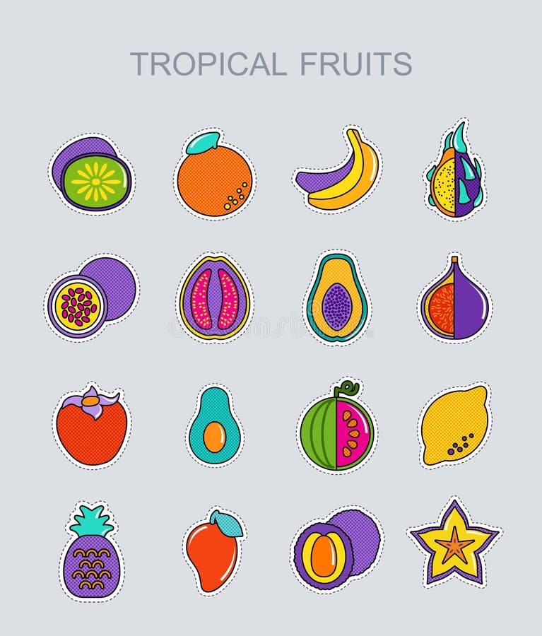 Tropical fruit icons set stock vector. Illustration of icon - 145115308