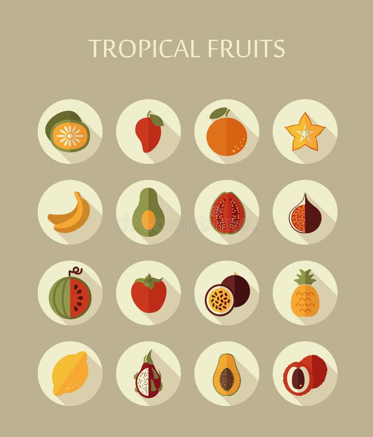 Tropical fruit icons set stock vector. Illustration of tropical - 146468135