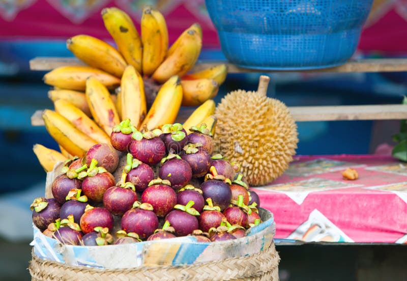 Tropical Fruit in the Market Stock Photo - Image of mangostana, branch ...
