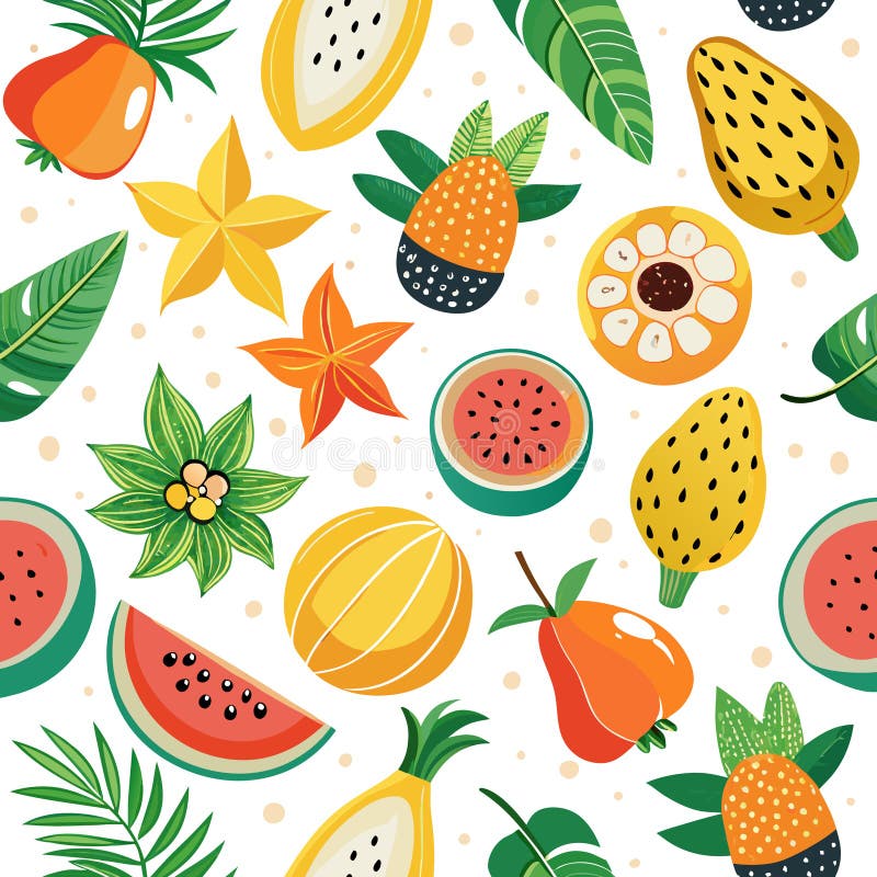 Tropical Fruit Pattern with Vibrant Colors and Leaves Stock ...