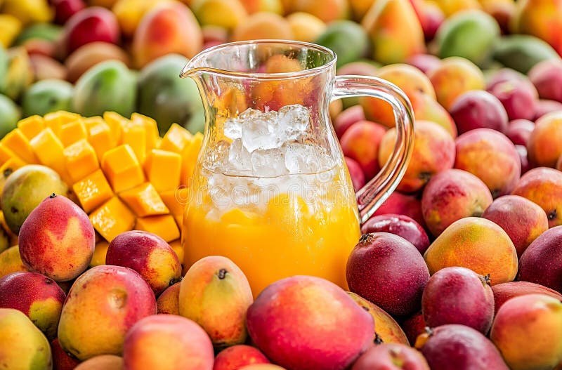 Tropical Fruit Pitcher with Mango and Guava Stock Illustration ...