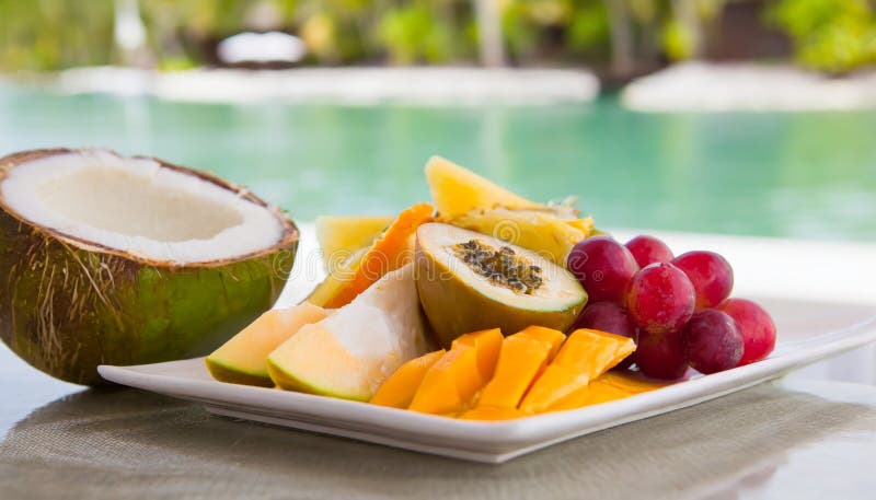 Tropical Fruit at Tropical Resort Stock Illustration - Illustration of ...