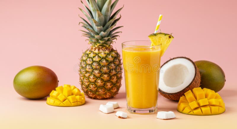 Tropical Fruit Smoothie with Pineapple Mango and Coconut Stock ...