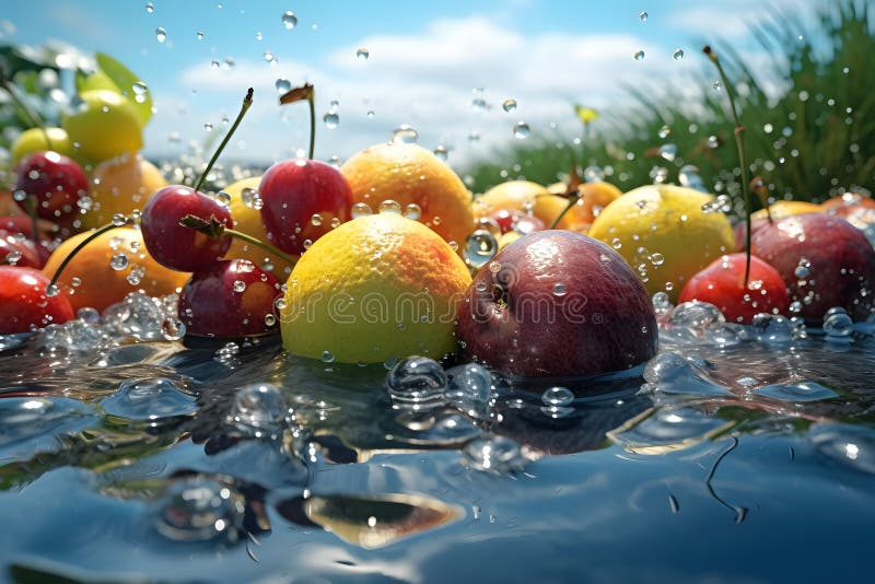 Tropical Fruits Fall Deeply Under Water with a Big Splash. Neural ...