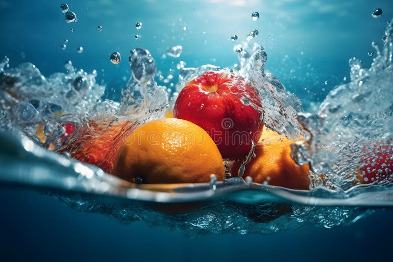 Tropical Fruits Fall Deeply Under Water with a Big Splash. Neural ...