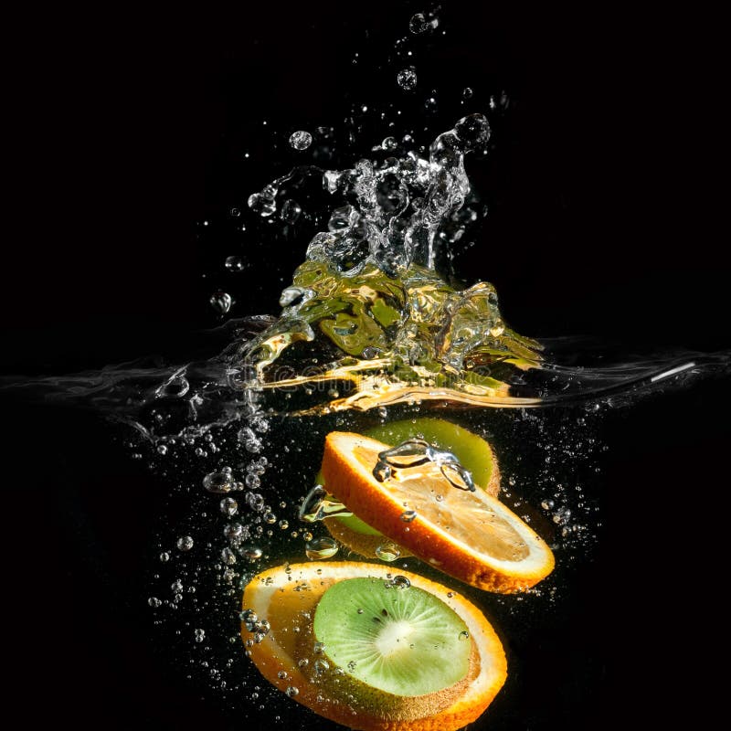 Tropical Fruits Fall Underwater Stock Photo - Image of clear ...