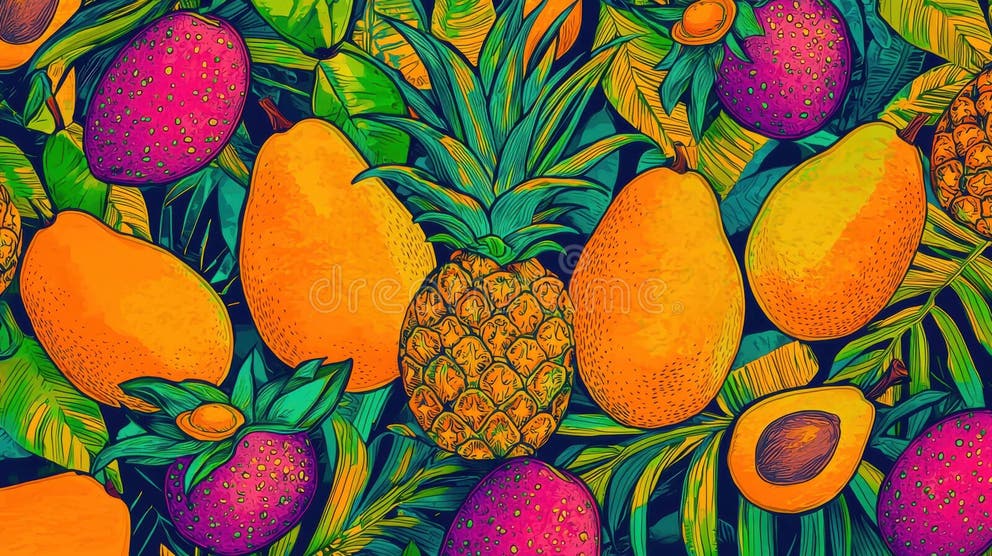 Tropical Fruits Pattern Fabric by the Yard for Custom Sewing and ...