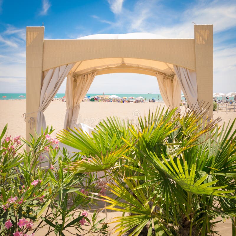 Tropical Garden with Gazebo on the Beach. Stock Image - Image of beach ...