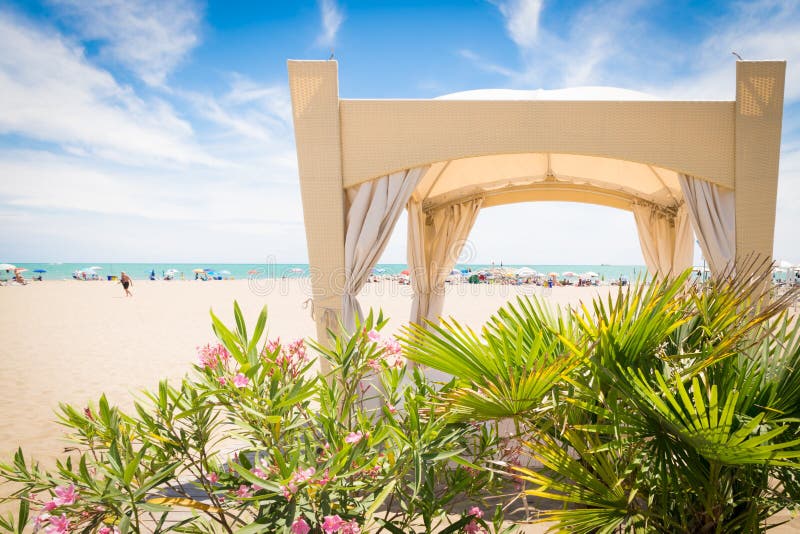 Tropical Garden with Gazebo on the Beach. Stock Image - Image of growth ...