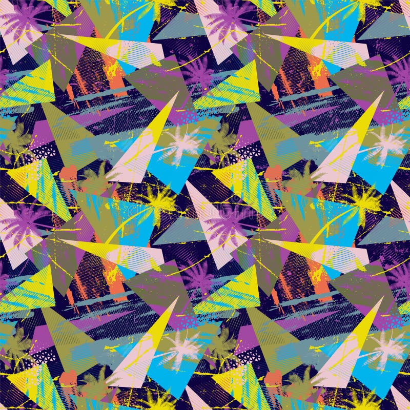 Tropical Geometry Seamless Pattern with Chaotic Palms, Triangle ...