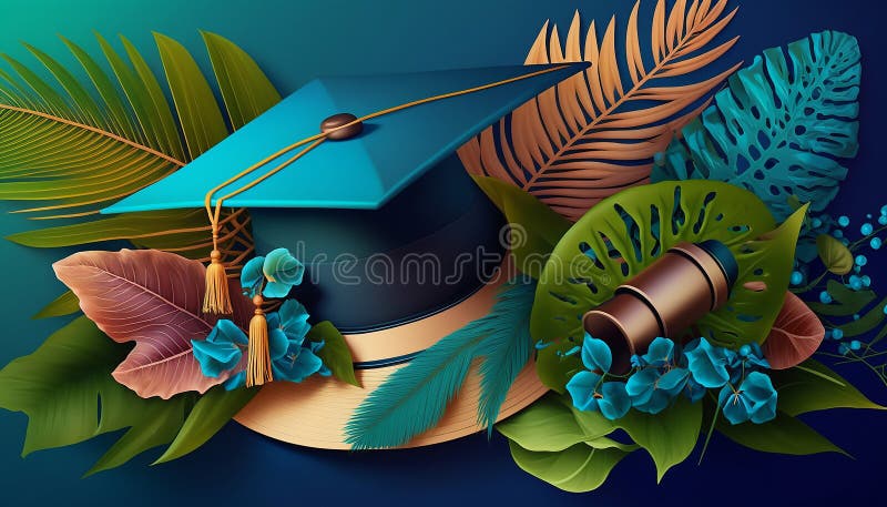 Tropical Graduation Background with Caps and Diploma. Generative AI ...