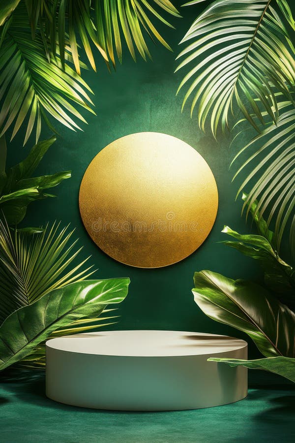 Tropical Green Background Gold Circle Product Display Platform Stock ...