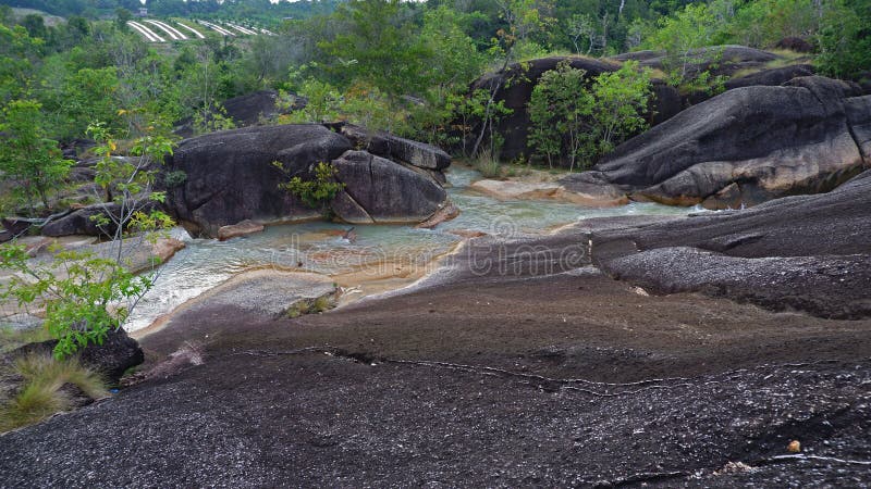 Tropical Green Forest, River Flow and Mountain Rock Formation Array ...