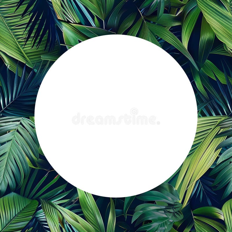 Tropical Green Leaves Arranged in a Circular Pattern with a Blank White ...
