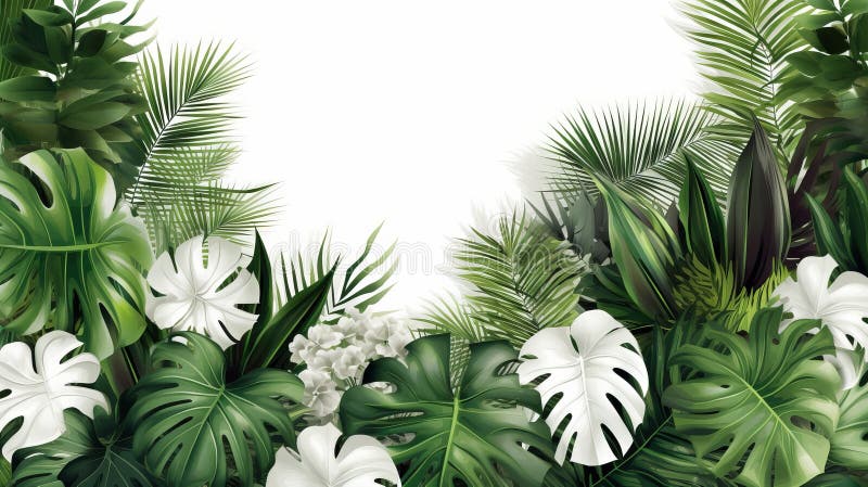 Tropical Green Leaves and Palm Trees with Space for Notes, Nature Flat ...
