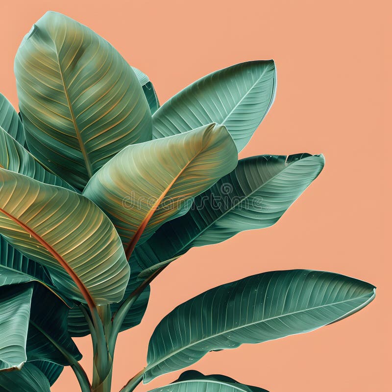 Tropical Green Leaves on Peach Background Generated Using AI. Stock ...