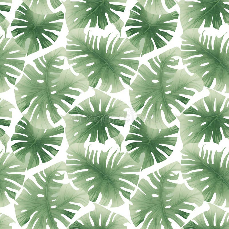 Tropical Green Leaves Seamless Pattern on White Background. Leave ...