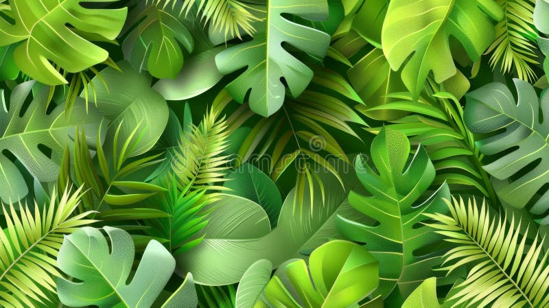 Tropical Greenery: Lush Monstera and Palm Leaf Background Stock Photo ...
