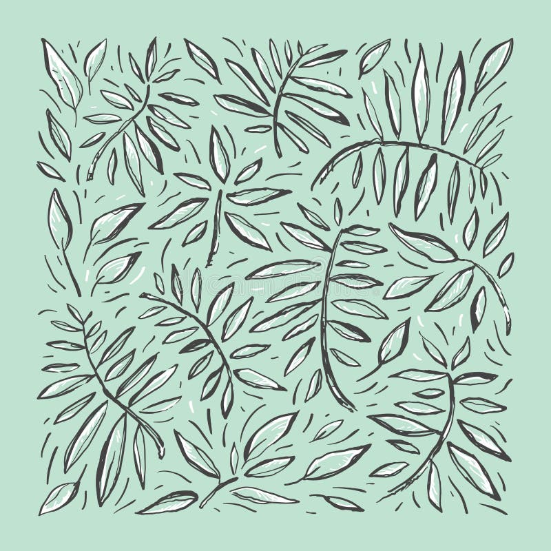 Tropical Hand Drawn Vector Sketch Pattern with Leaves Stock Vector ...