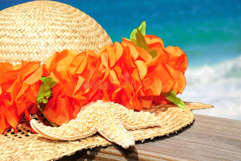 Tropical Hat on Pier stock image. Image of tourism, starfish - 5623611