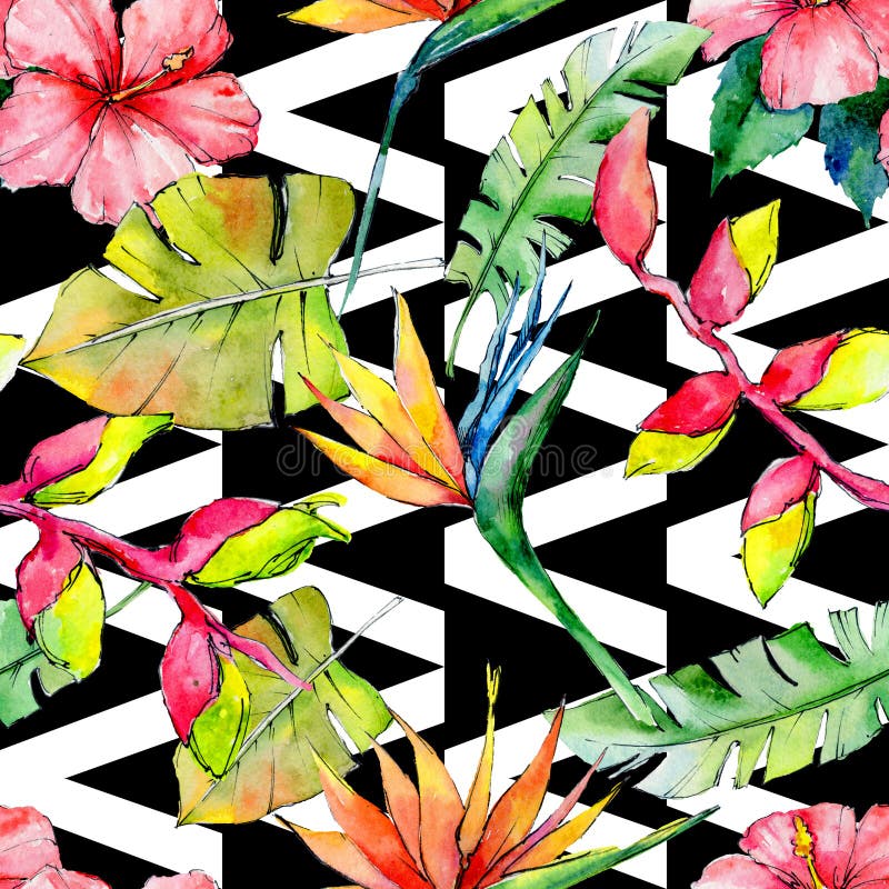 Tropical Hawaii Leaves Pattern in a Watercolor Style. Stock ...