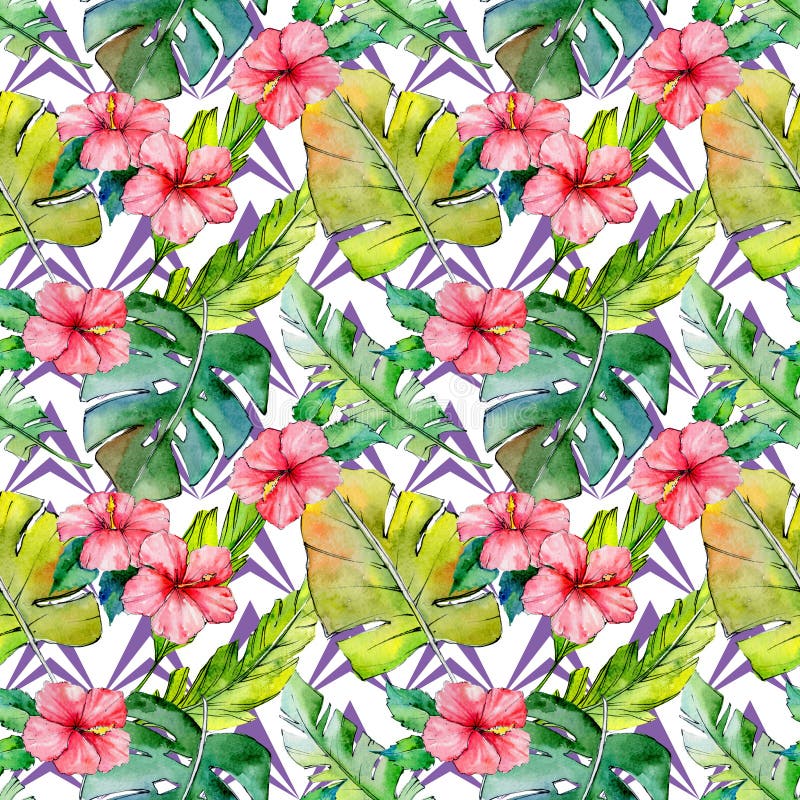 Tropical Hawaii Leaves Pattern in a Watercolor Style. Stock ...