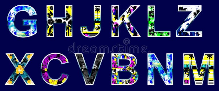 Tropical Hawaiian Alphabet Letters Pack Collection3 Stock Vector ...