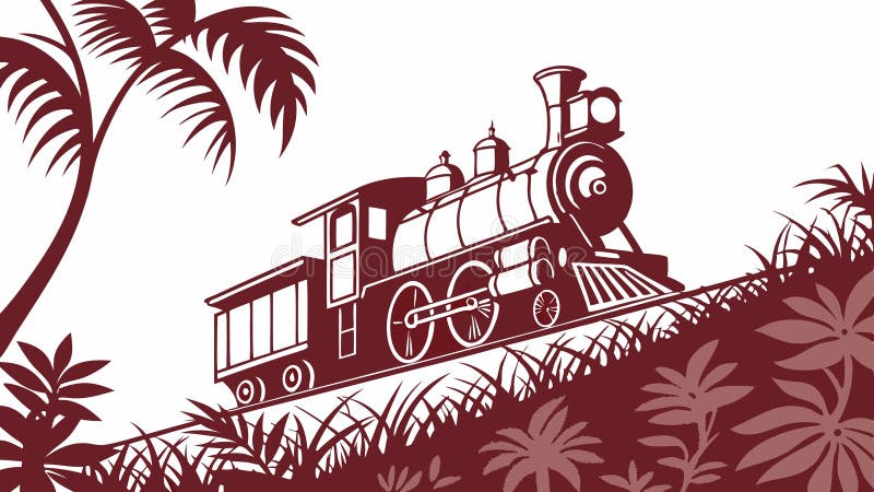 Tropical Hillside Train Adventure Vector Art, Vector Design Generative ...