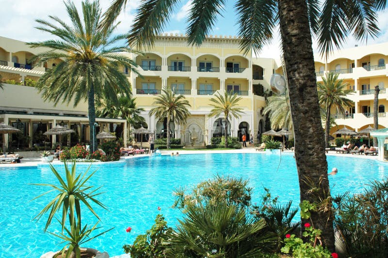 Tropical Holiday Resort - Full of Palms, with Pool Stock Photo - Image ...