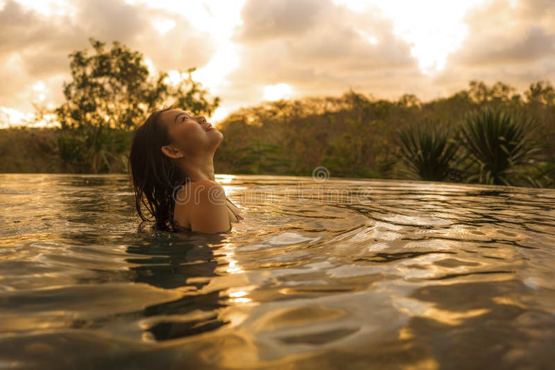 Tropical Holidays Lifestyle Portrait Of Young Beautiful And Happy Asian