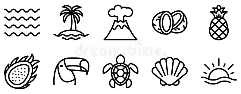 Tropical Icon Set Stylish Line Style Collection for Exotic Themes Stock ...