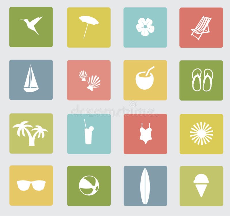 Tropical Icons stock vector. Illustration of white, surfboard - 64646417