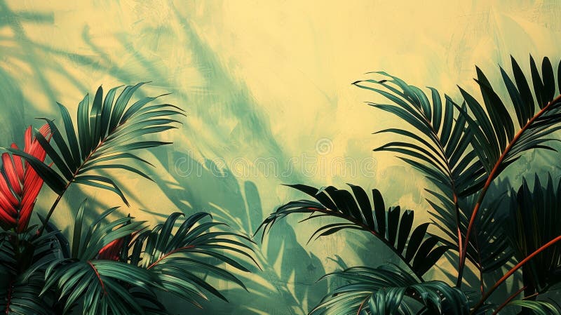 Tropical Illustration, Simple Artwork of Palm Leaves on a Plain ...