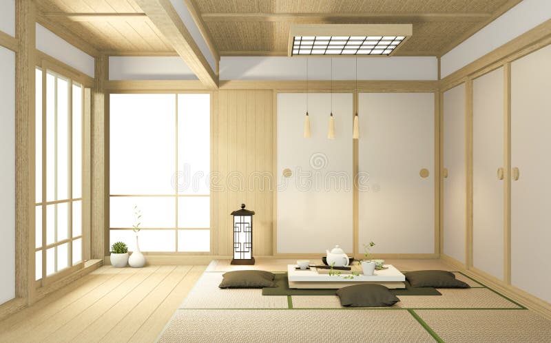 Tropical Interior Design with Sofa for Living Room Japanese Style. 3D ...