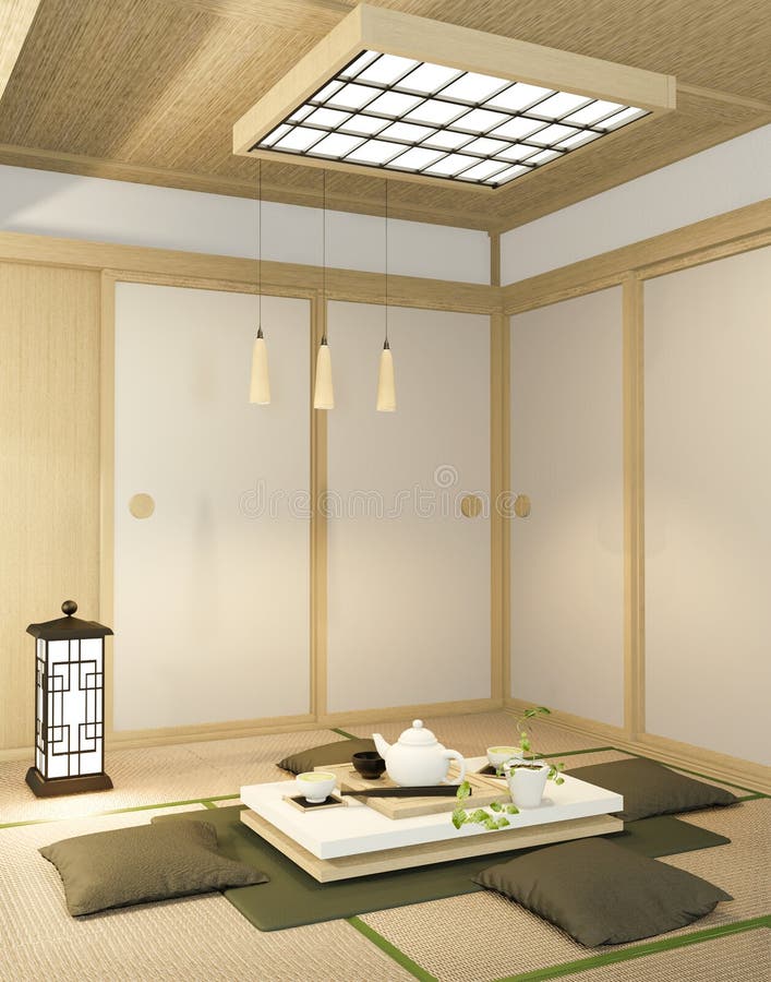 Tropical Interior Design with Sofa for Living Room Japanese Style. 3D ...