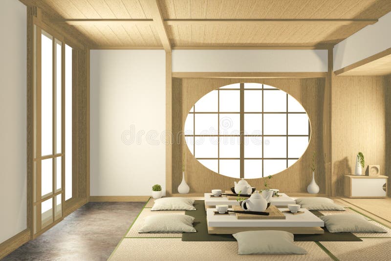 Tropical Interior Design with Sofa for Living Room Japanese Style. 3D ...