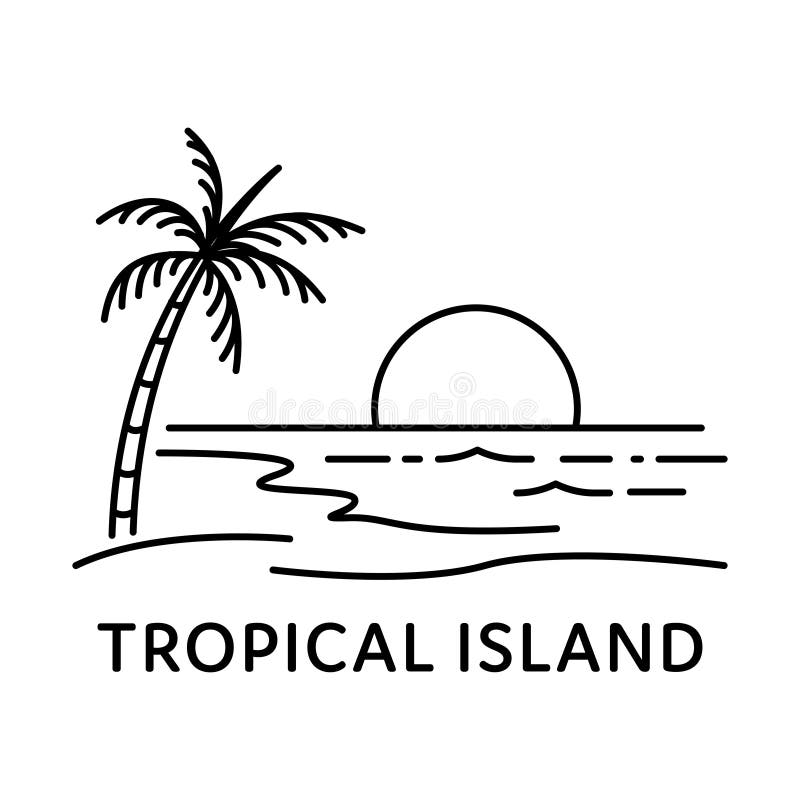 Tropical island mono line stock vector. Illustration of mono - 148249308