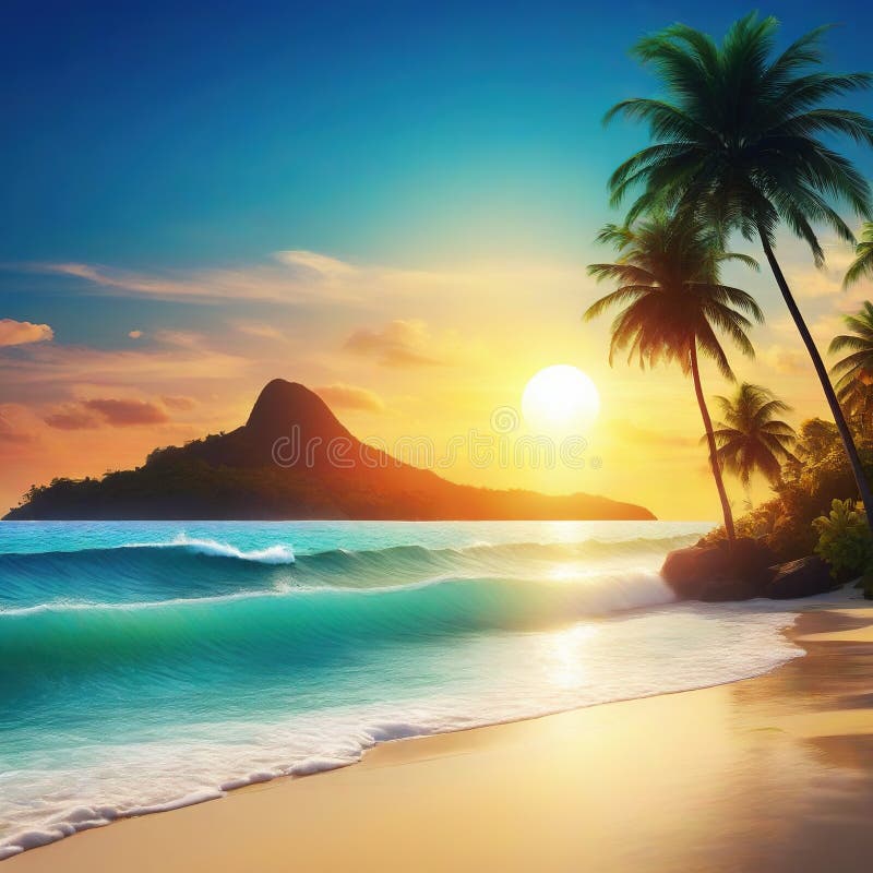 Tropical Island Beach with Palm Trees and Good Reference for Stock ...