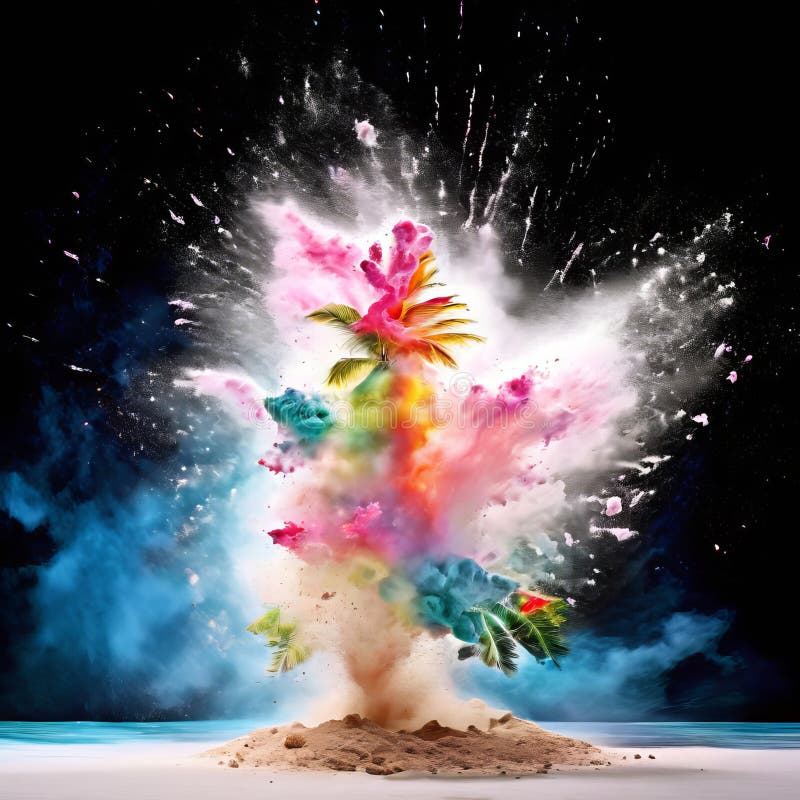 Tropical Island Chalk Piece Exploding into a Paradise Shower O Stock ...