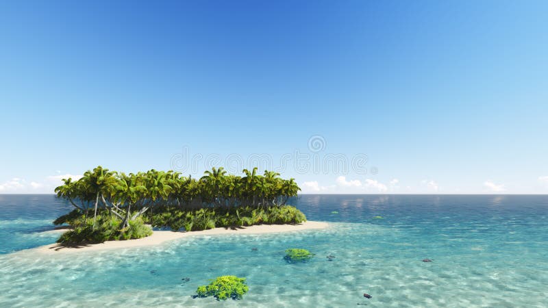 Tropical Island with a Clear Sky 3D Render Stock Illustration ...