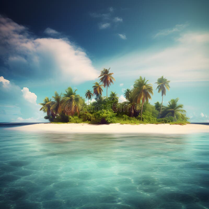 Tropical Island with Generative AI Technology Stock Illustration ...
