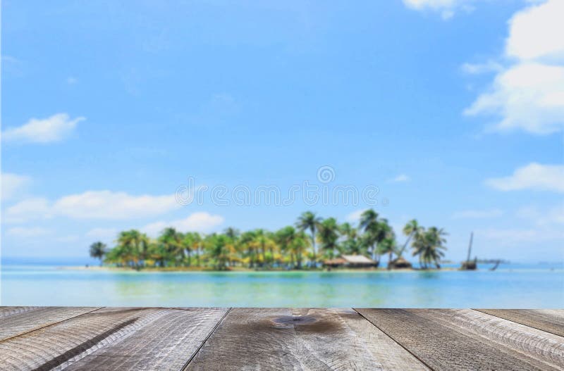 Tropical Island and Empty Wooden Pier Stock Photo - Image of coast ...