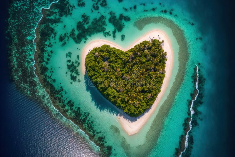 Tropical Island in Heart Shape, Aerial View, Generative Ai Stock ...