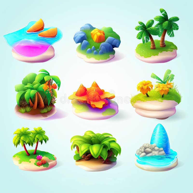 Tropical Island Icons for Game Assets and Designs. Stock Illustration ...