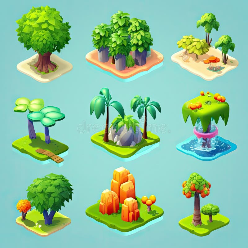Tropical Island Icons for Game Assets and Designs. Stock Illustration ...