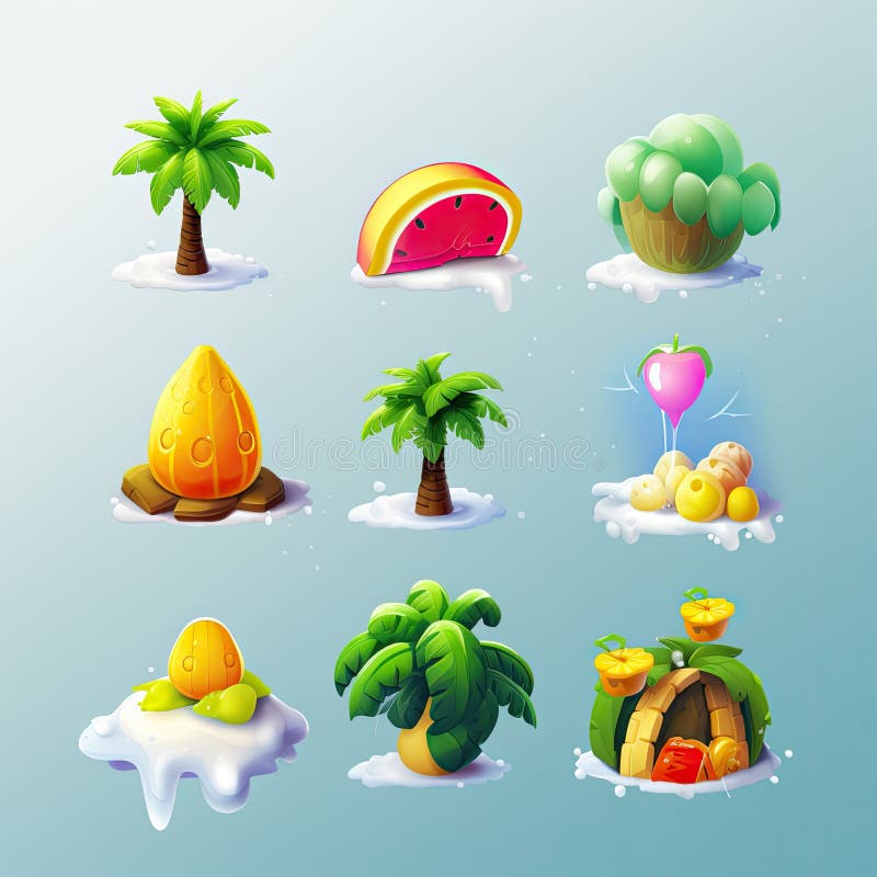 Tropical Island Icons for Game Assets and Designs. Stock Illustration ...