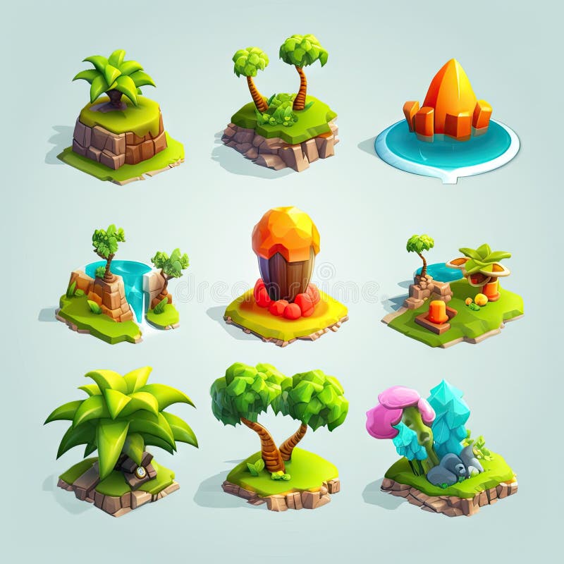 Tropical Island Icons for Game Assets and Designs. Stock Illustration ...