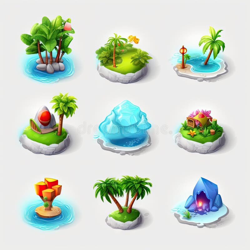 Tropical Island Icons for Game Assets. Stock Illustration ...